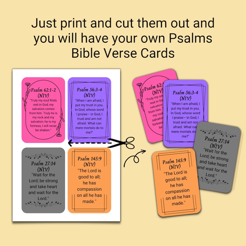 50 Printable Psalms Bible Verse Cards, Bible Study Tools, Memory Verse ...