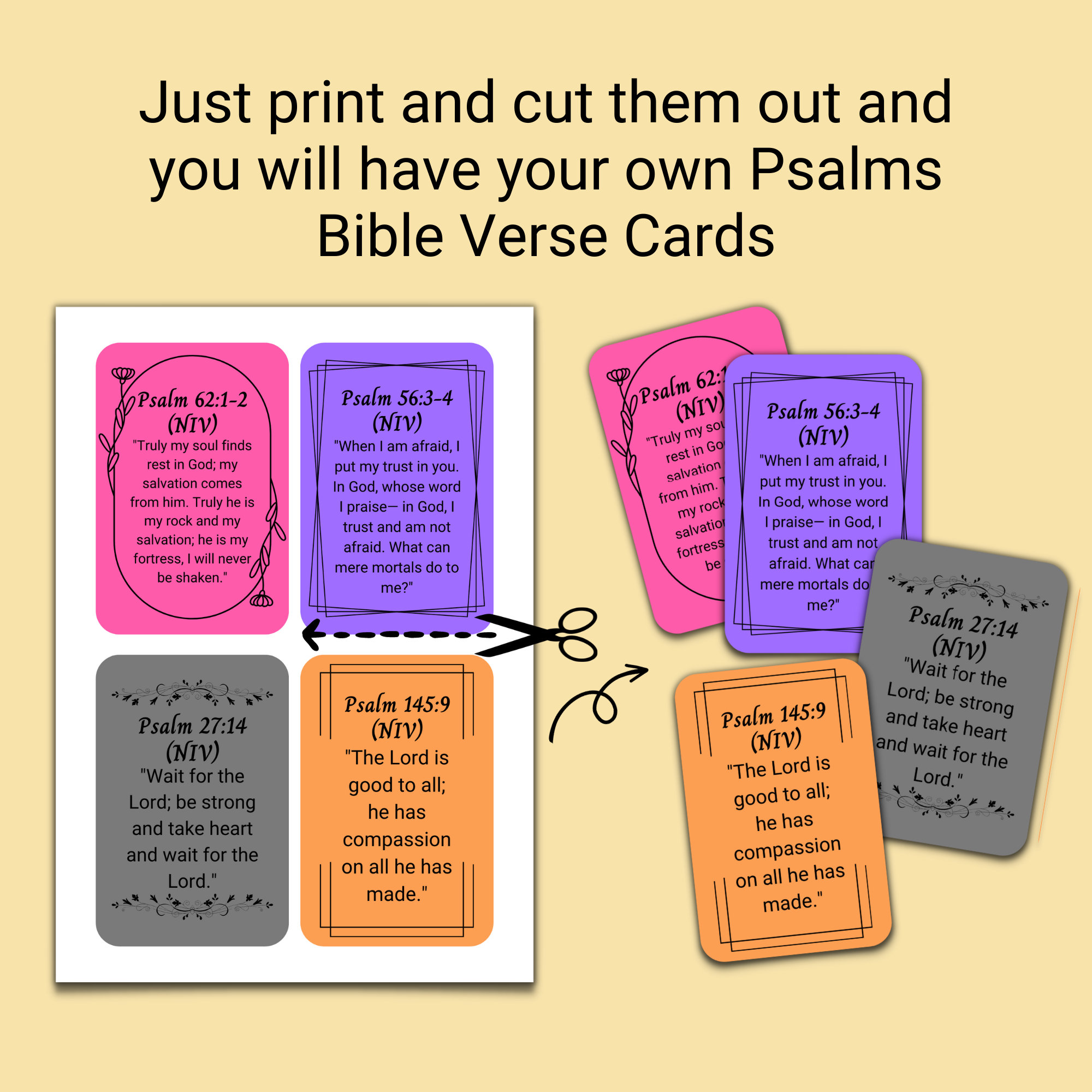 50 Printable Psalms Bible Verse Cards, Bible Study Tools, Memory Verse ...