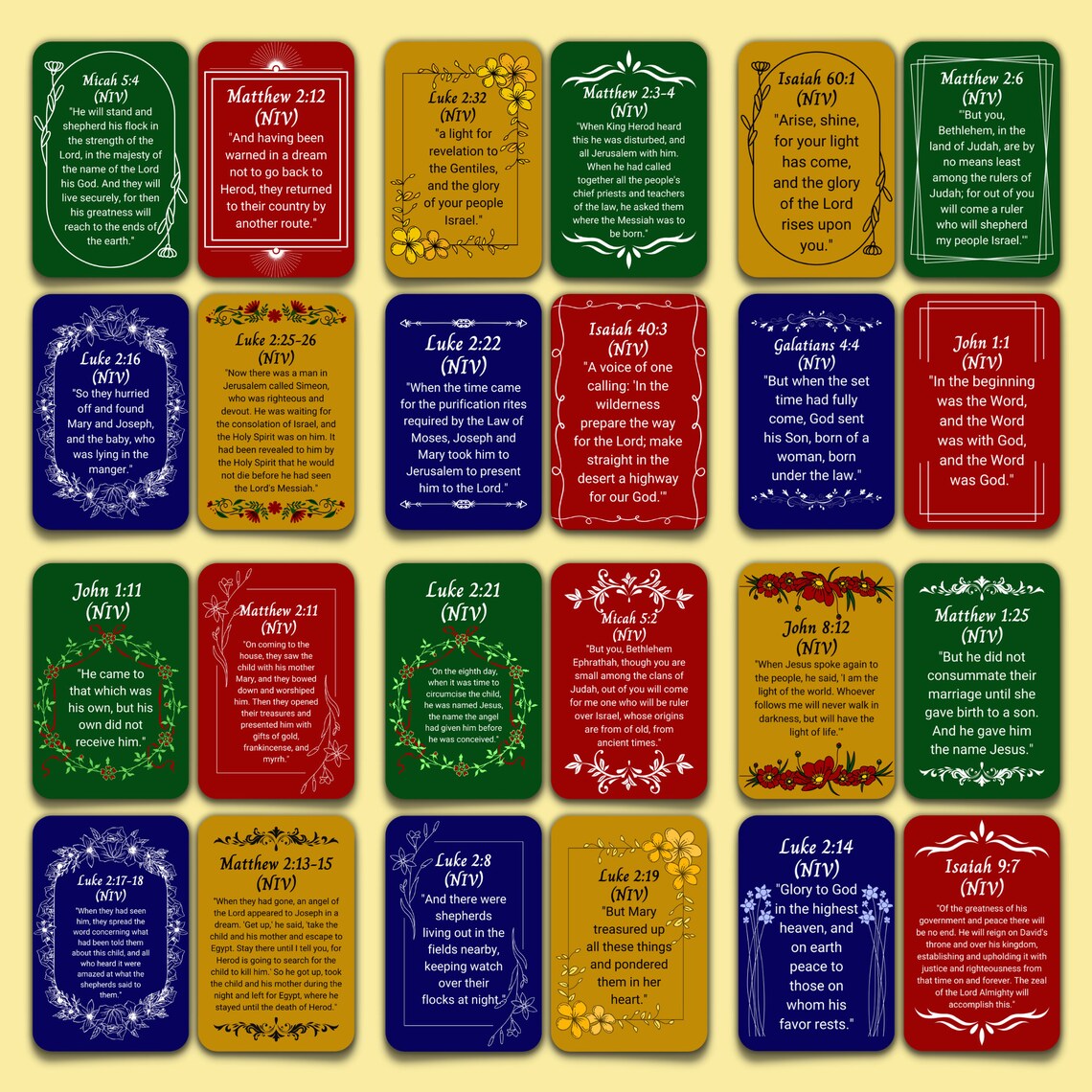 Printable Christmas Bible Verse Cards, Bible Study Tools, Memory Verse ...