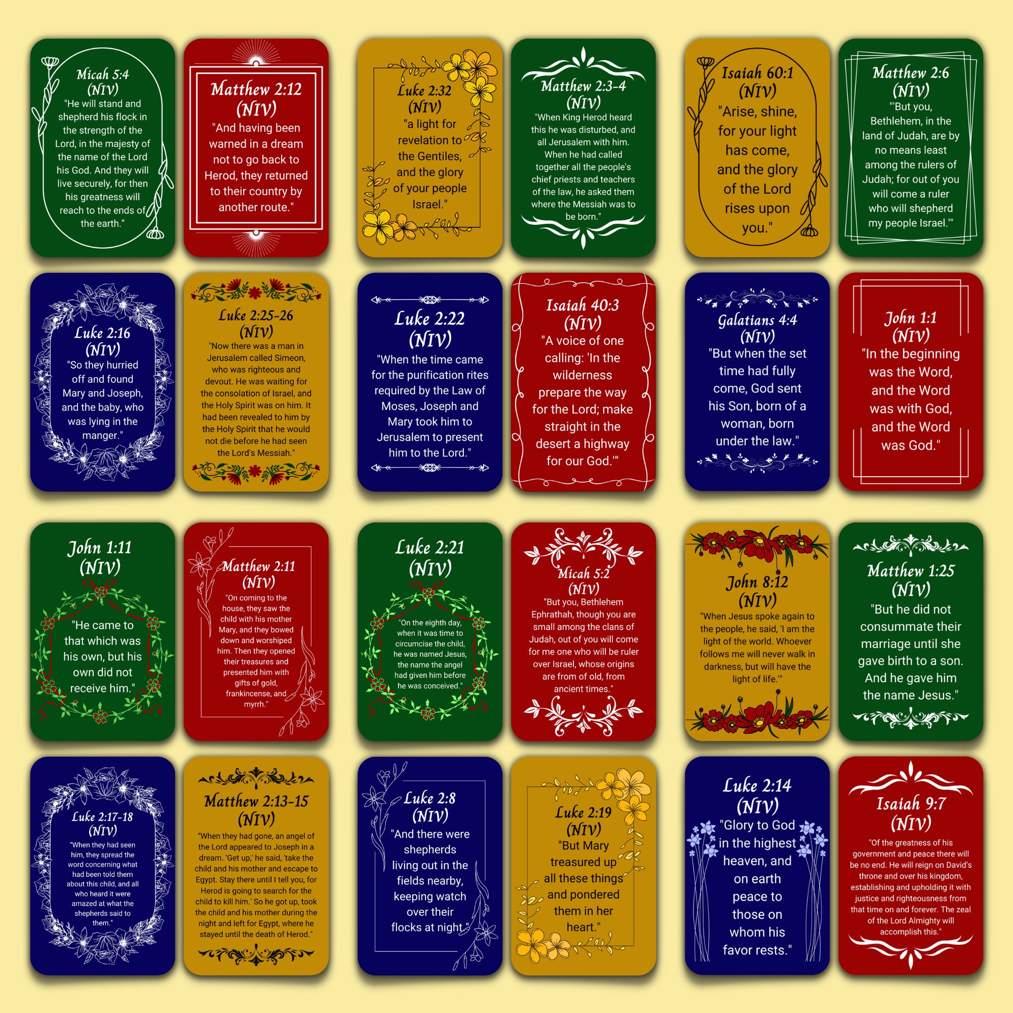 Printable Christmas Bible Verse Cards, Bible Study Tools, Memory Verse ...