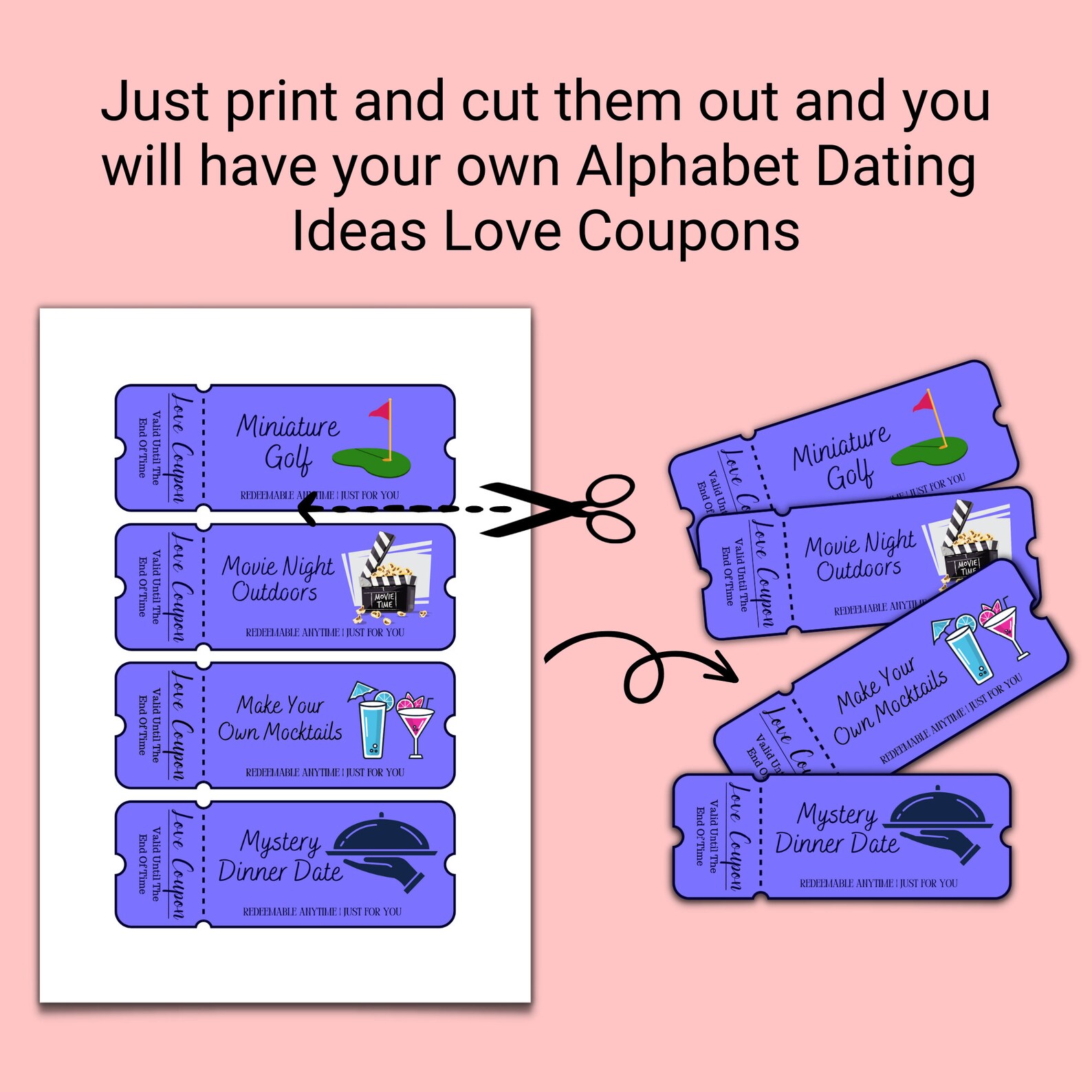 100 Printable Date Ideas Cards, Couple Love Coupons, Date Night Cards ...