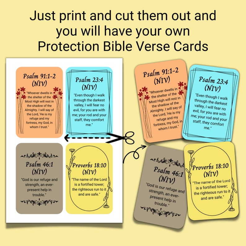 Printable Protection Bible Verse Cards, Bible Study Tools, Memory Verse ...