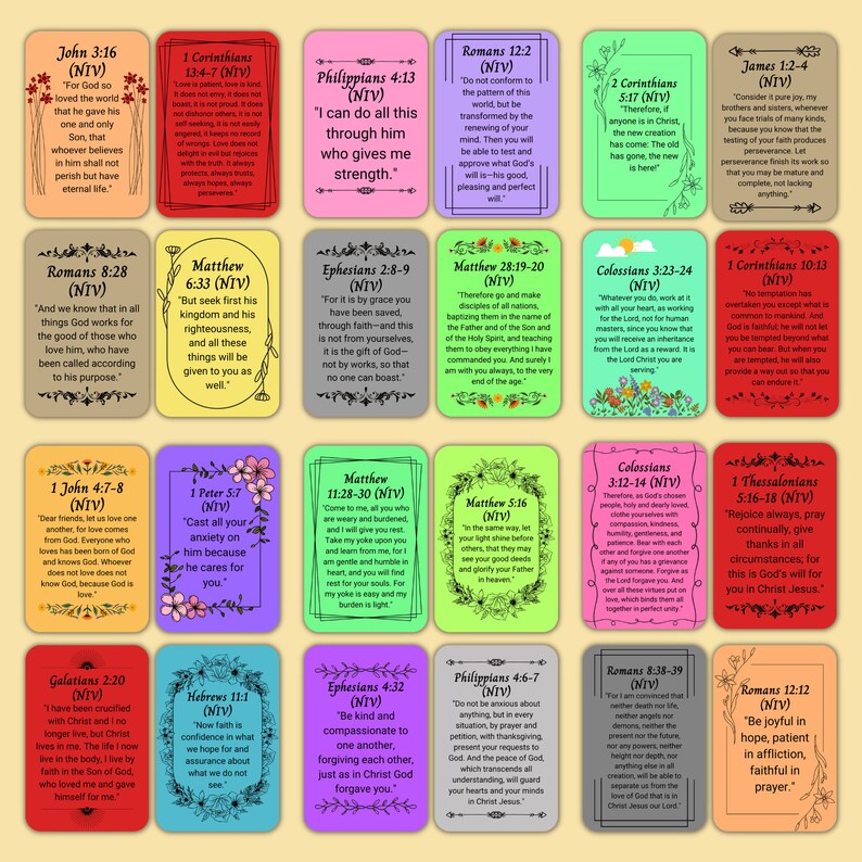 50 Printable New Testament Bible Verse Cards, Bible Study Tools, Memory ...