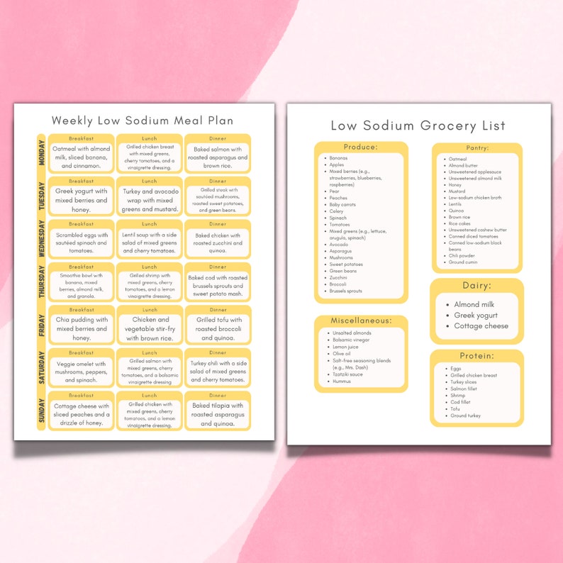 Weekly Low Sodium Planner & Grocery List Printable, Shopping List ...