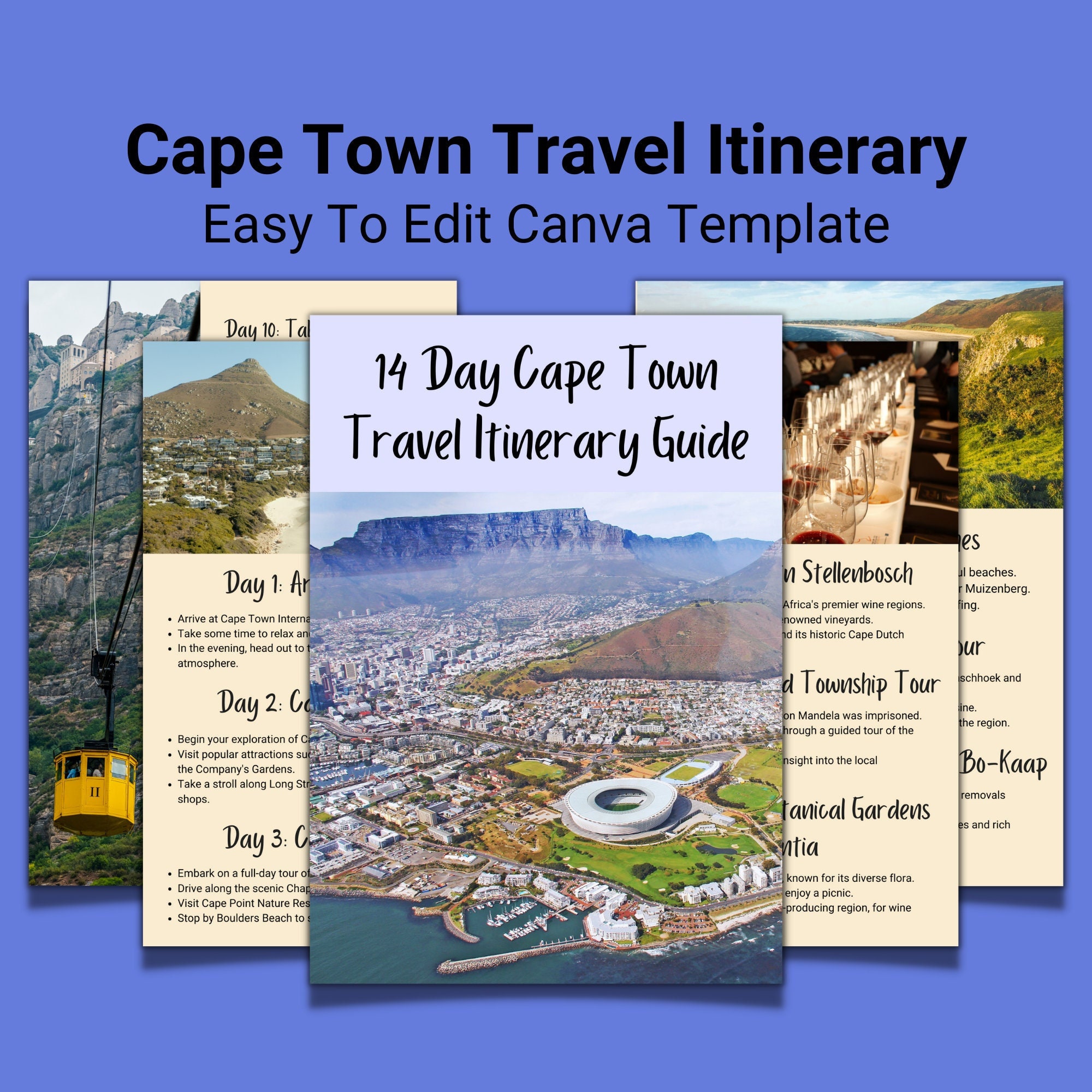 Cape Town Travel Itinerary, Travel Planner Canva Template, Travel Gift ...