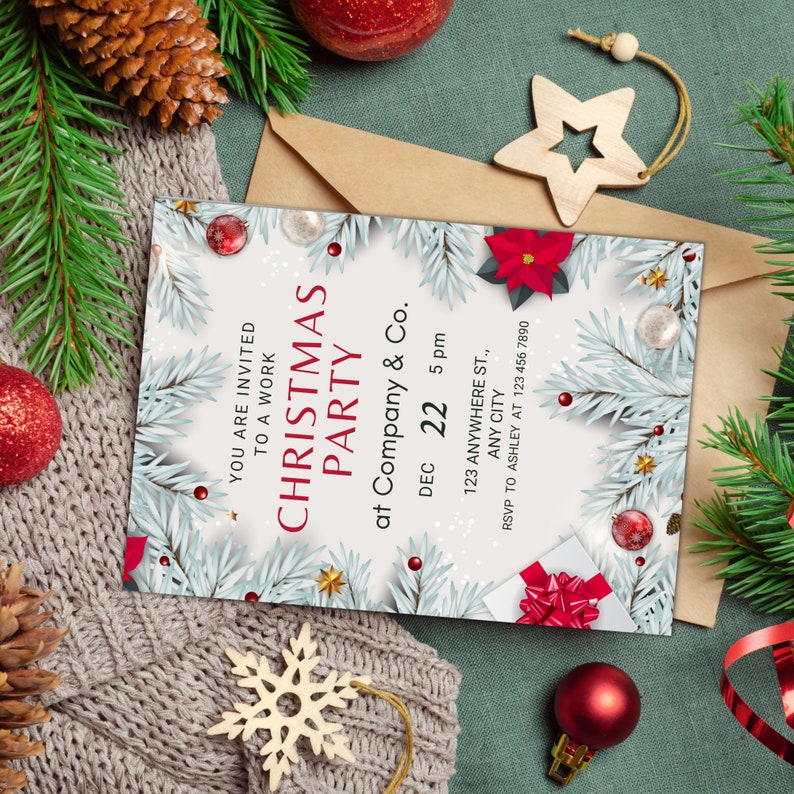 Work Christmas Party Invitation Template: Editable Holiday Evite (canva ...