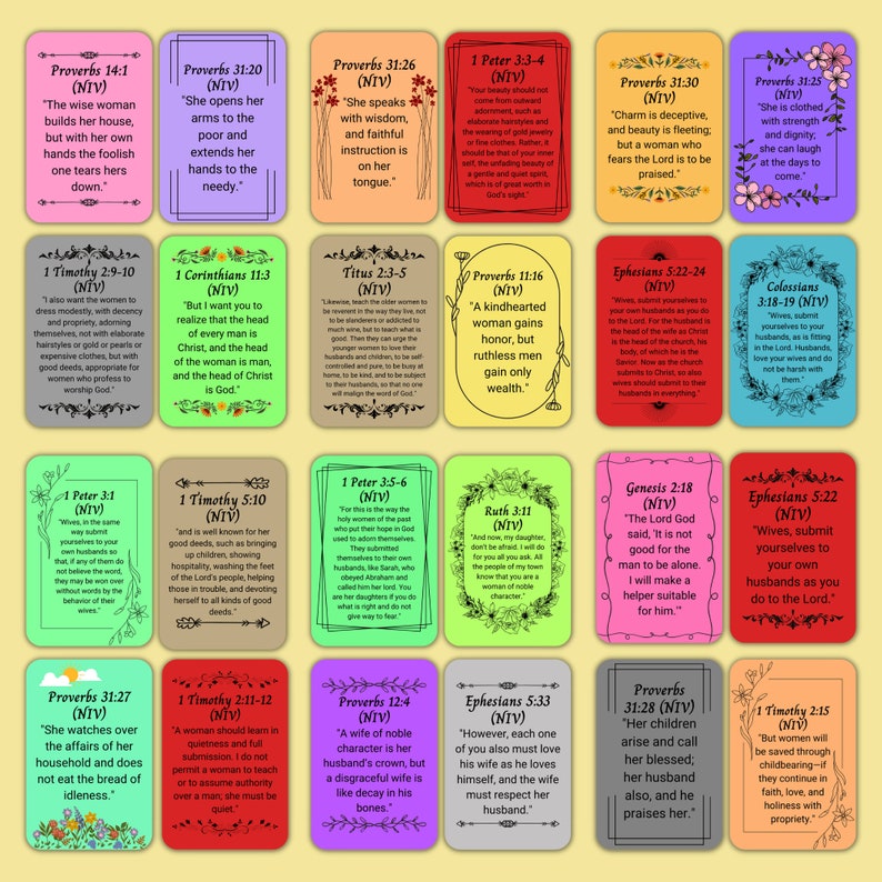 50 Printable Bible Verse Cards for Women, Bible Study Tools, Memory ...