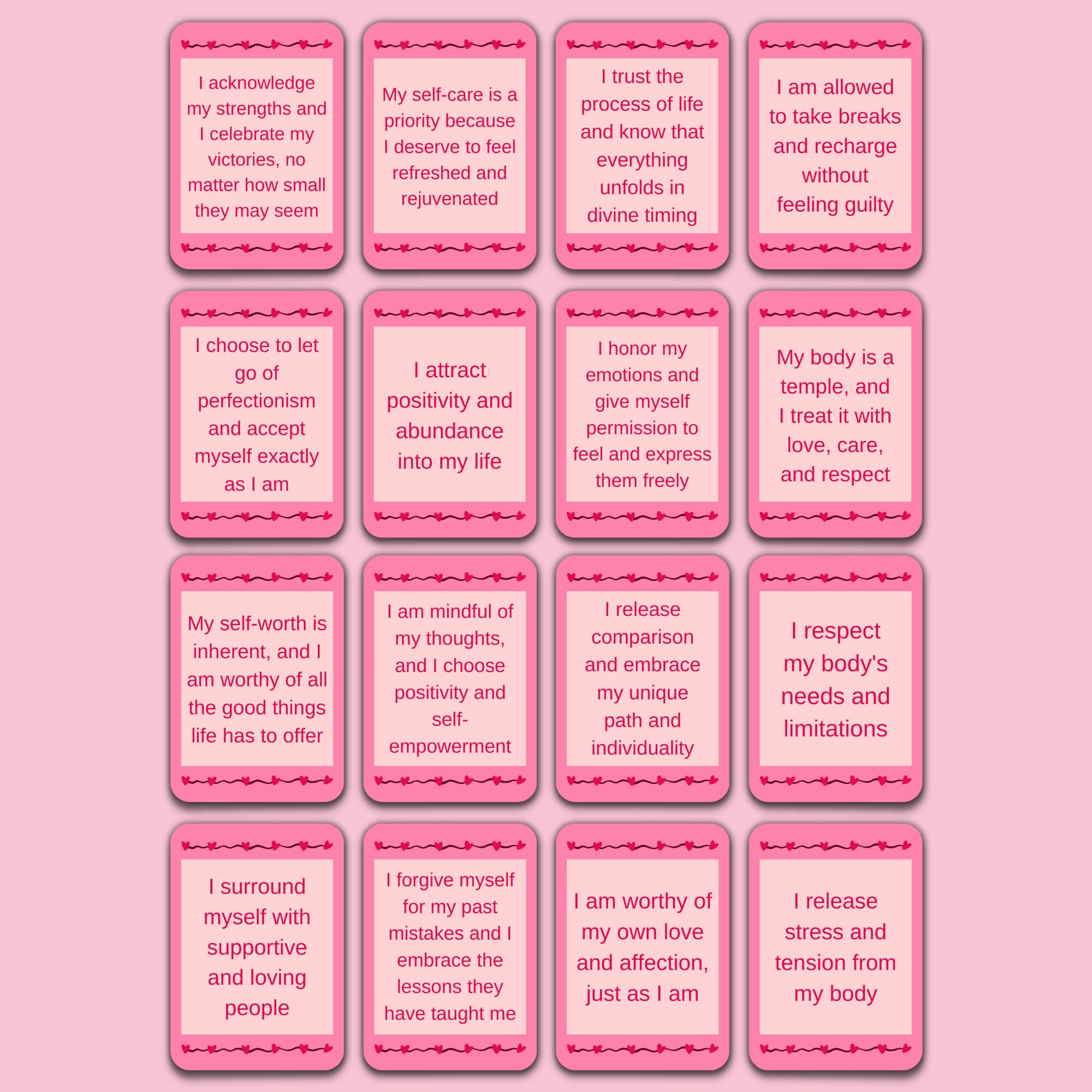 40 Printable Self-care Affirmation Cards for Women, Positive Daily ...