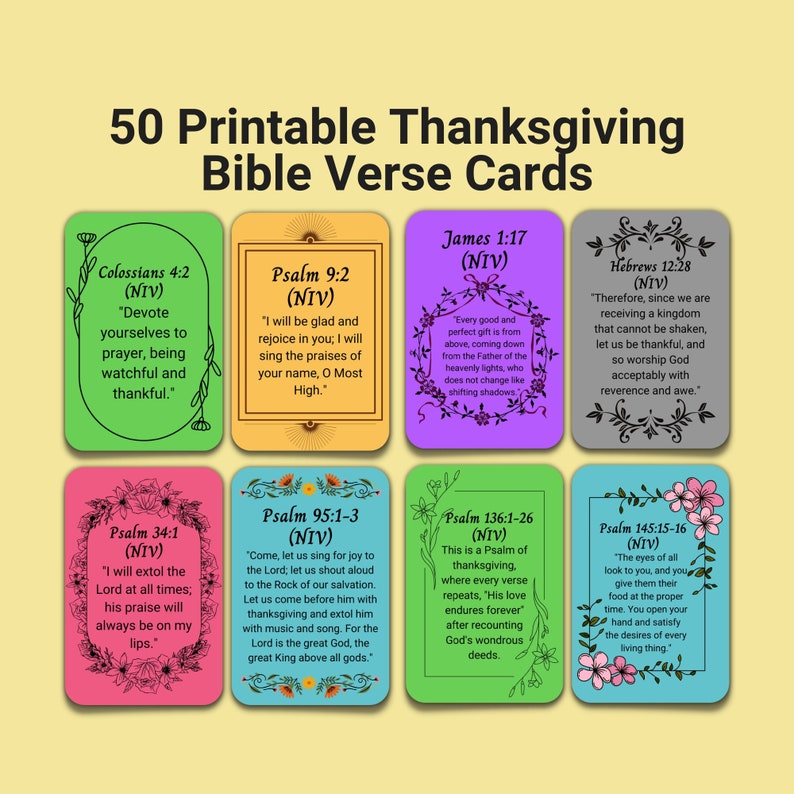 Printable Thanksgiving Bible Verse Cards, Bible Study Tools, Memory ...