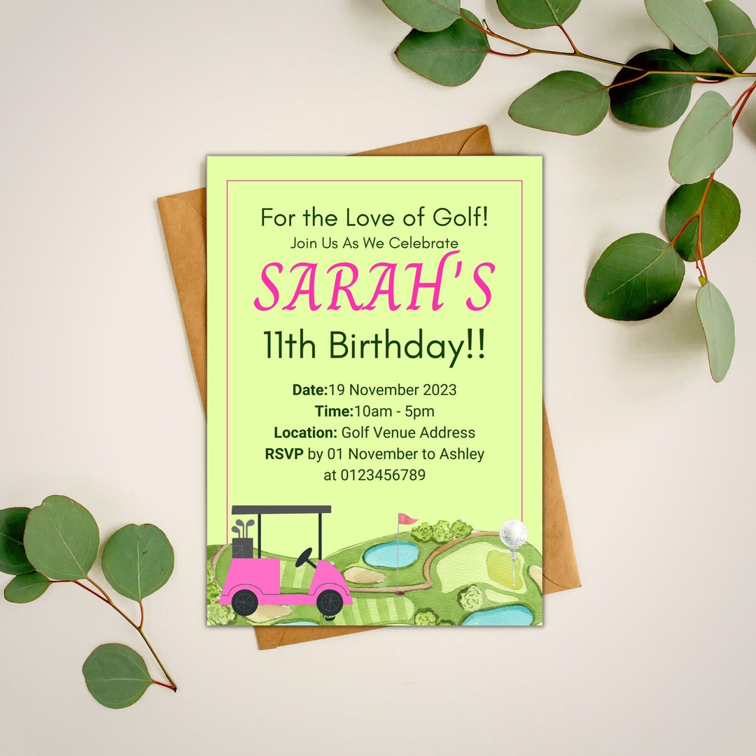 Golf Birthday Party Invitation for Girls, Editable Canva Invitation ...