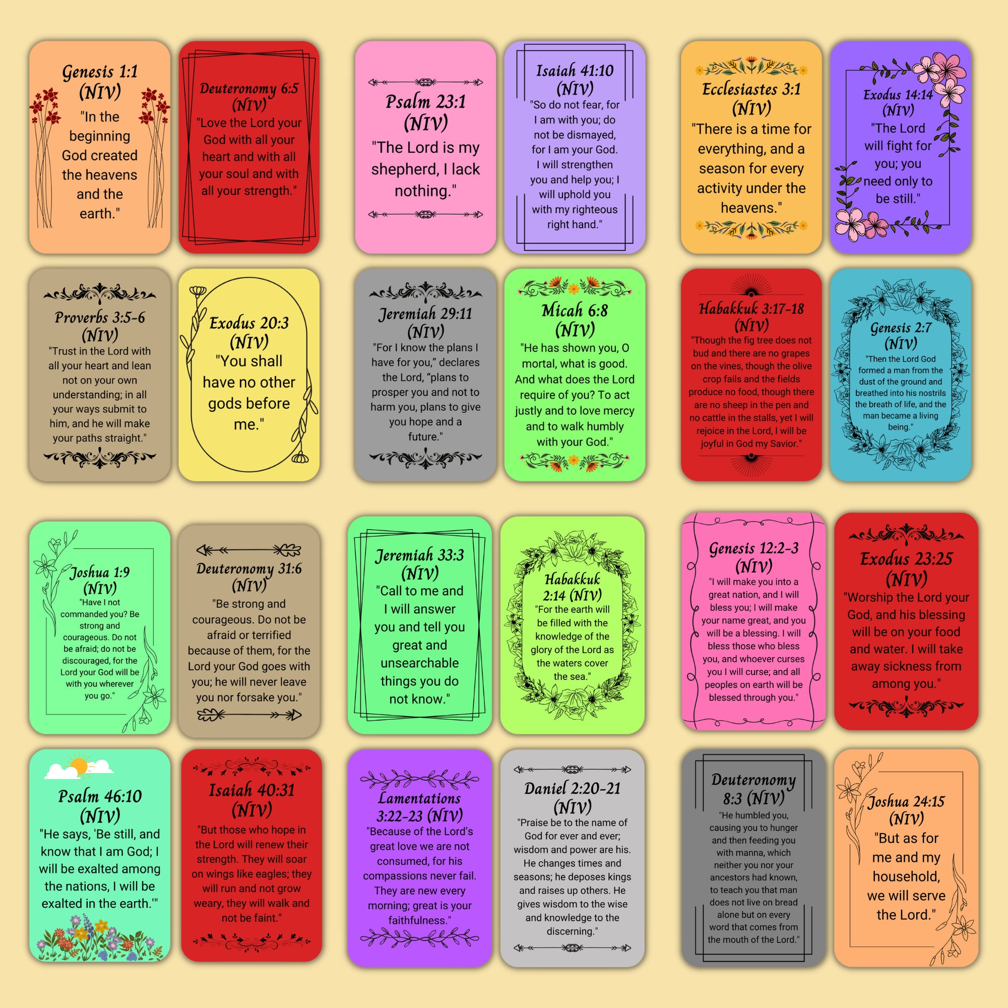 50 Printable Old Testament Bible Verse Cards, Bible Study Tools, Memory ...