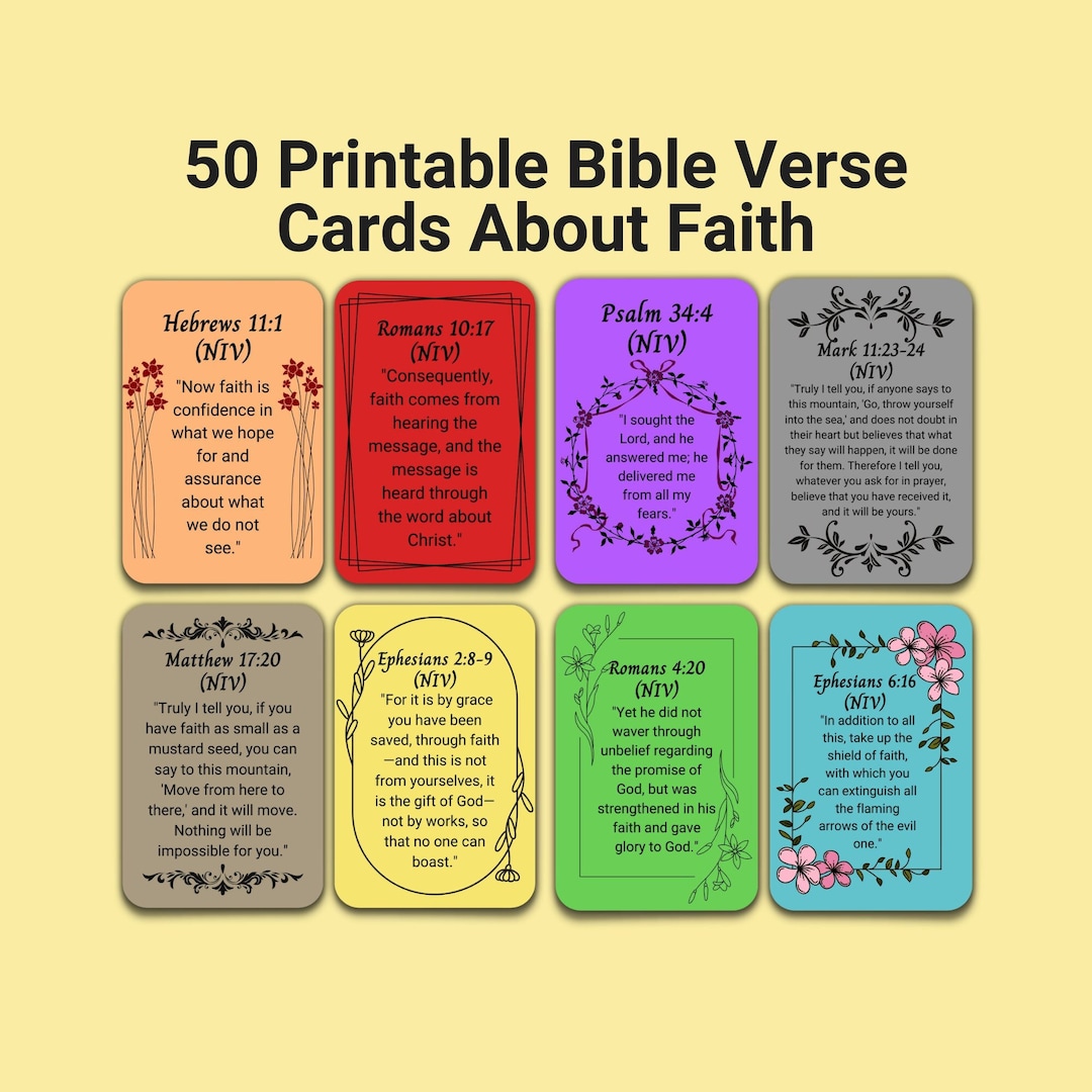 Printable Bible Verse Cards About Faith, Bible Study Tools, Memory ...