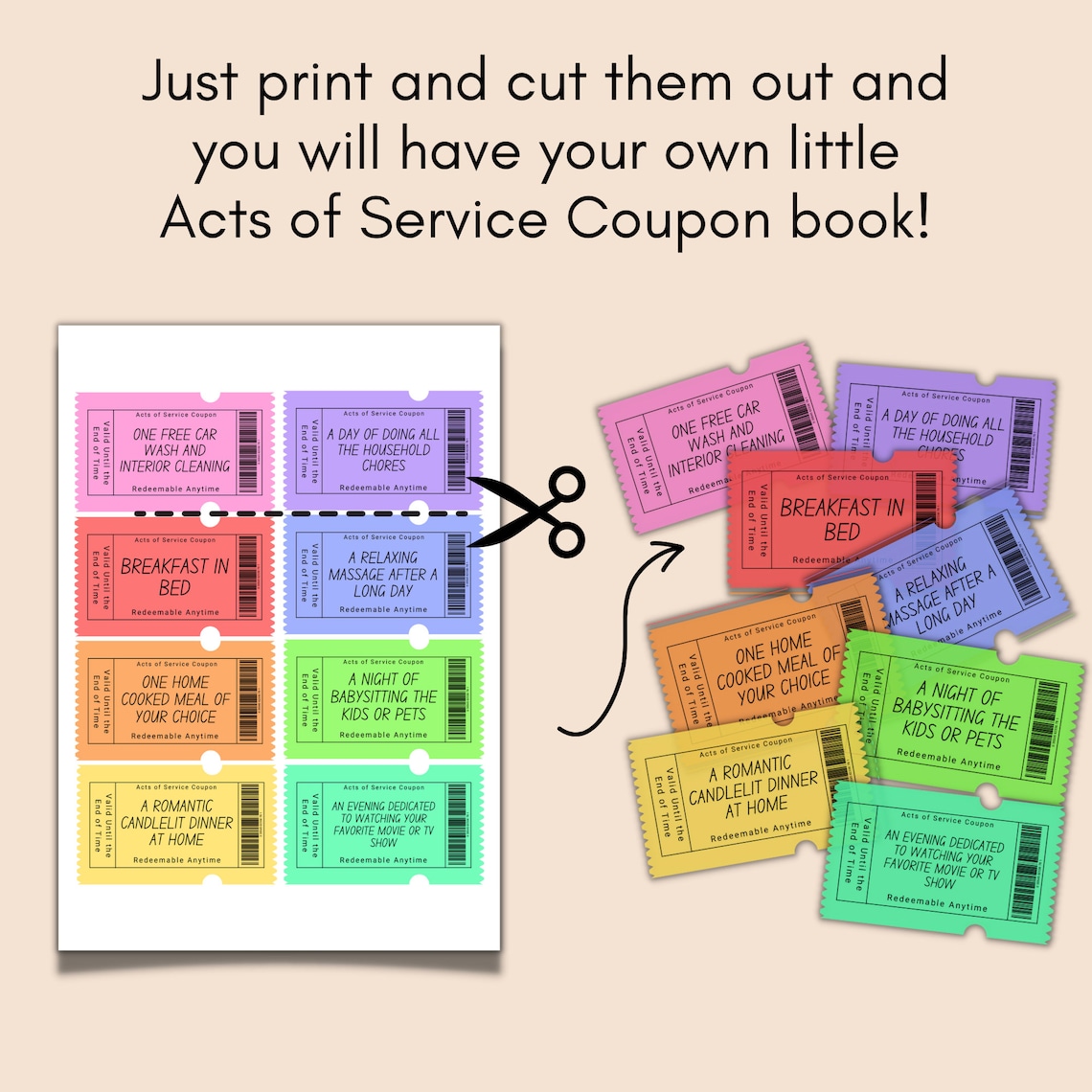 40 Printable Acts of Service Love Coupons, Couple Coupons, Valentines ...