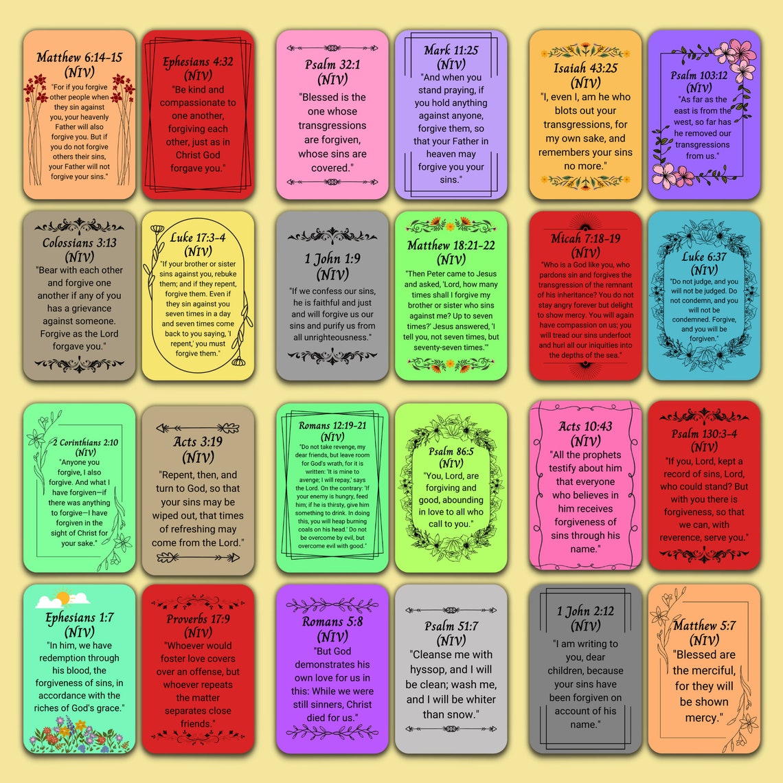 Printable Forgiveness Bible Verse Cards, Bible Study Tools, Memory ...