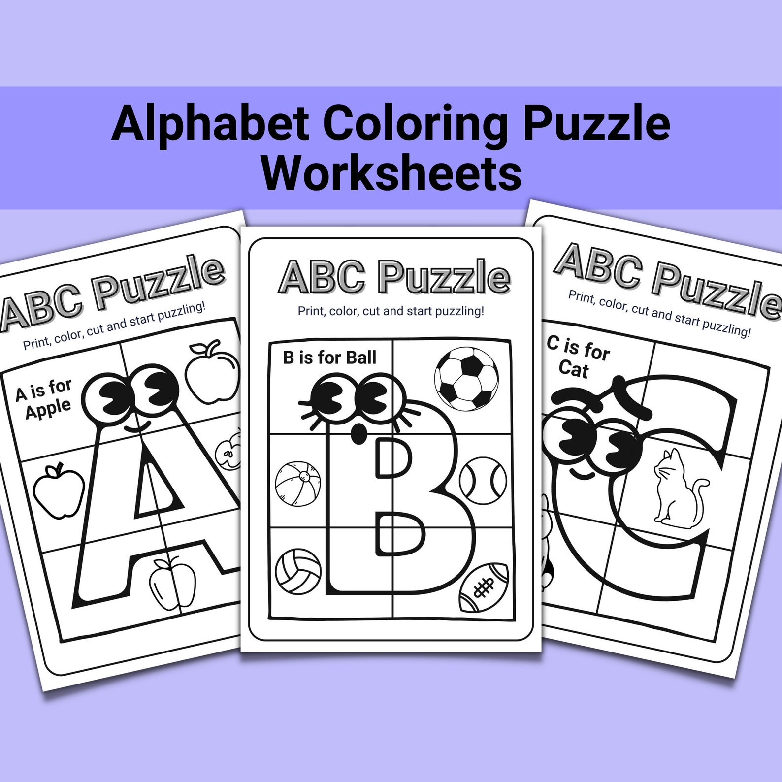 Printable Alphabet Coloring Puzzle Worksheets, Preschool Printables for ...