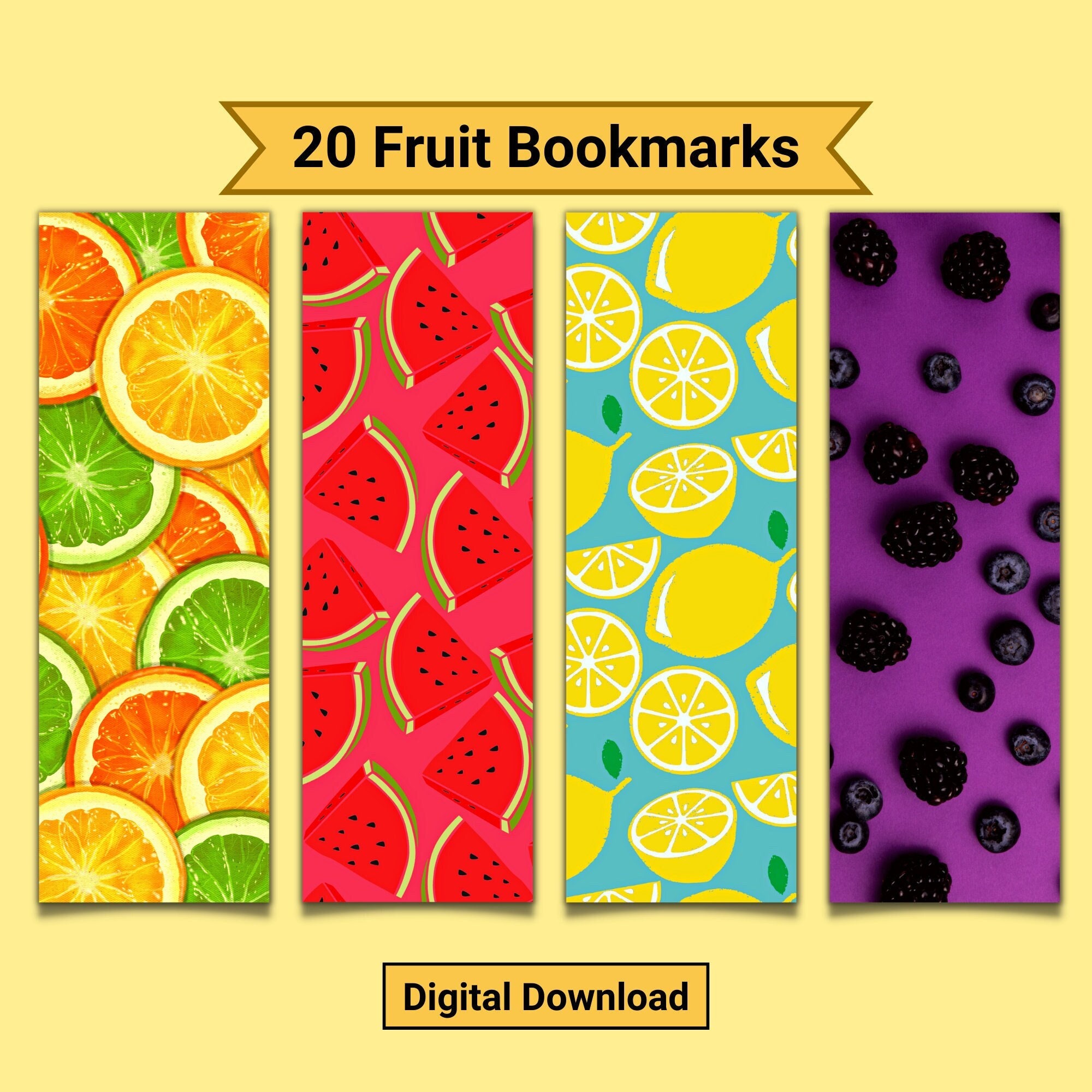 Printable Colorful Fruit Bookmarks, Bookish Food Bookmarks, Gift for ...