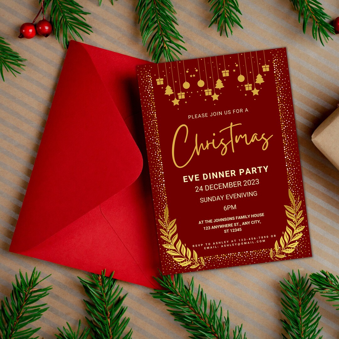 Christmas Eve Dinner Party Invitation Canva Template, Printable ...