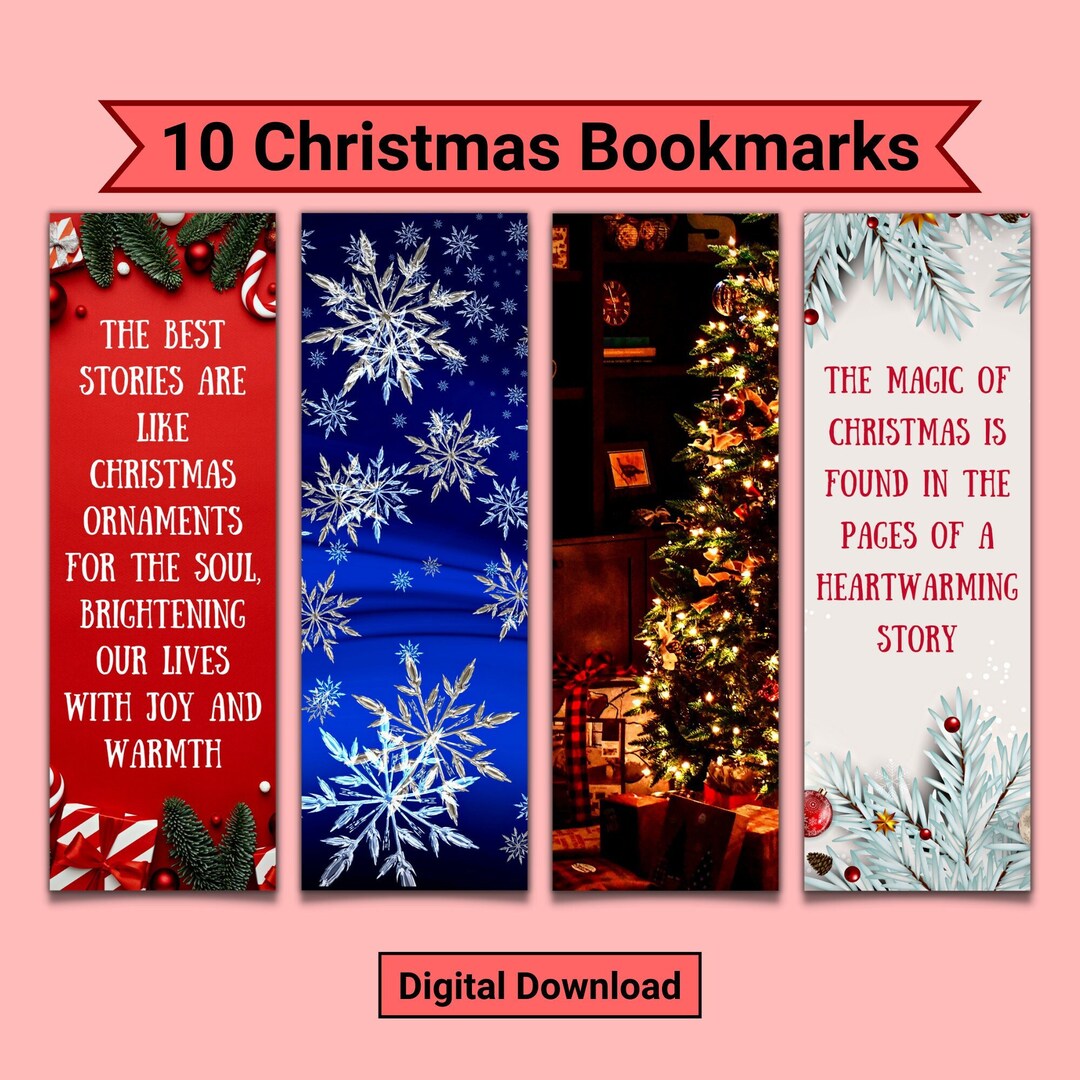 Printable Christmas Bookmark Set, Christmas Bookish Bookmarks, Gift for ...