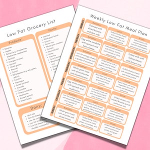 Weekly Low Fat Meal Plan & Grocery List Printable, Shopping List ...