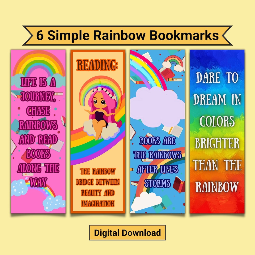 Printable Simple Rainbow Bookmark Set, Cute Rainbow Bookish Bookmarks ...