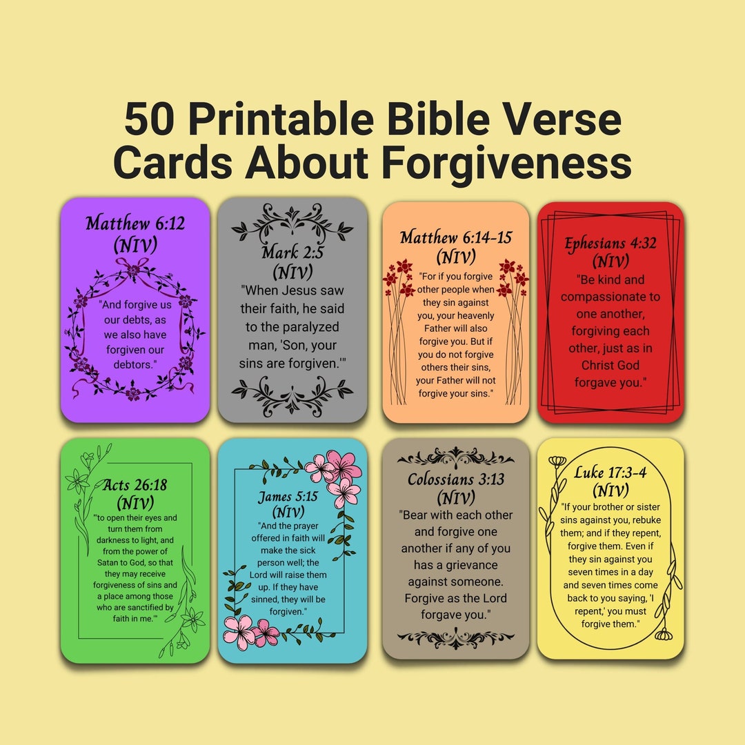 Printable Forgiveness Bible Verse Cards, Bible Study Tools, Memory ...