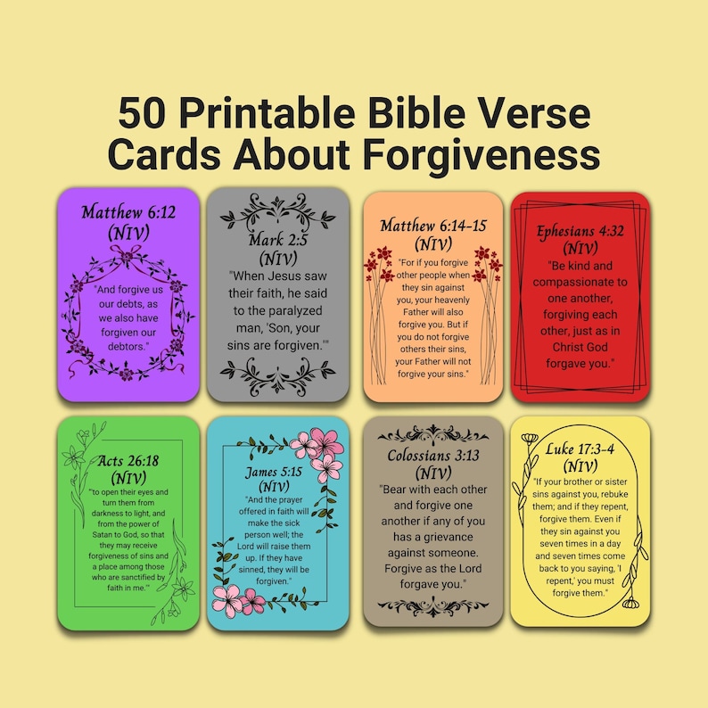 Printable Forgiveness Bible Verse Cards, Bible Study Tools, Memory ...