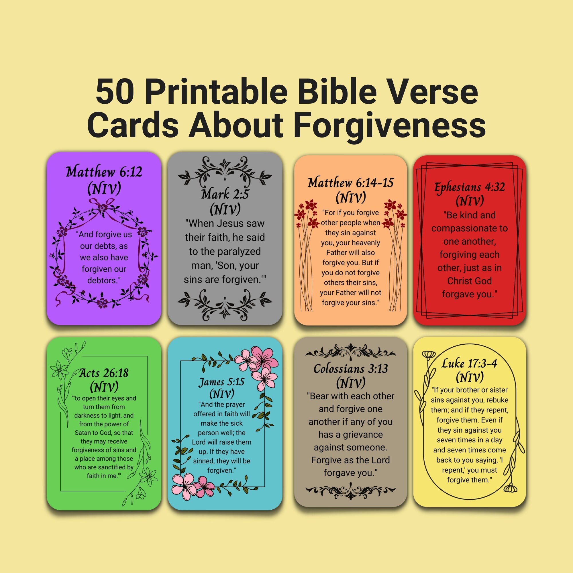 Printable Forgiveness Bible Verse Cards, Bible Study Tools, Memory ...