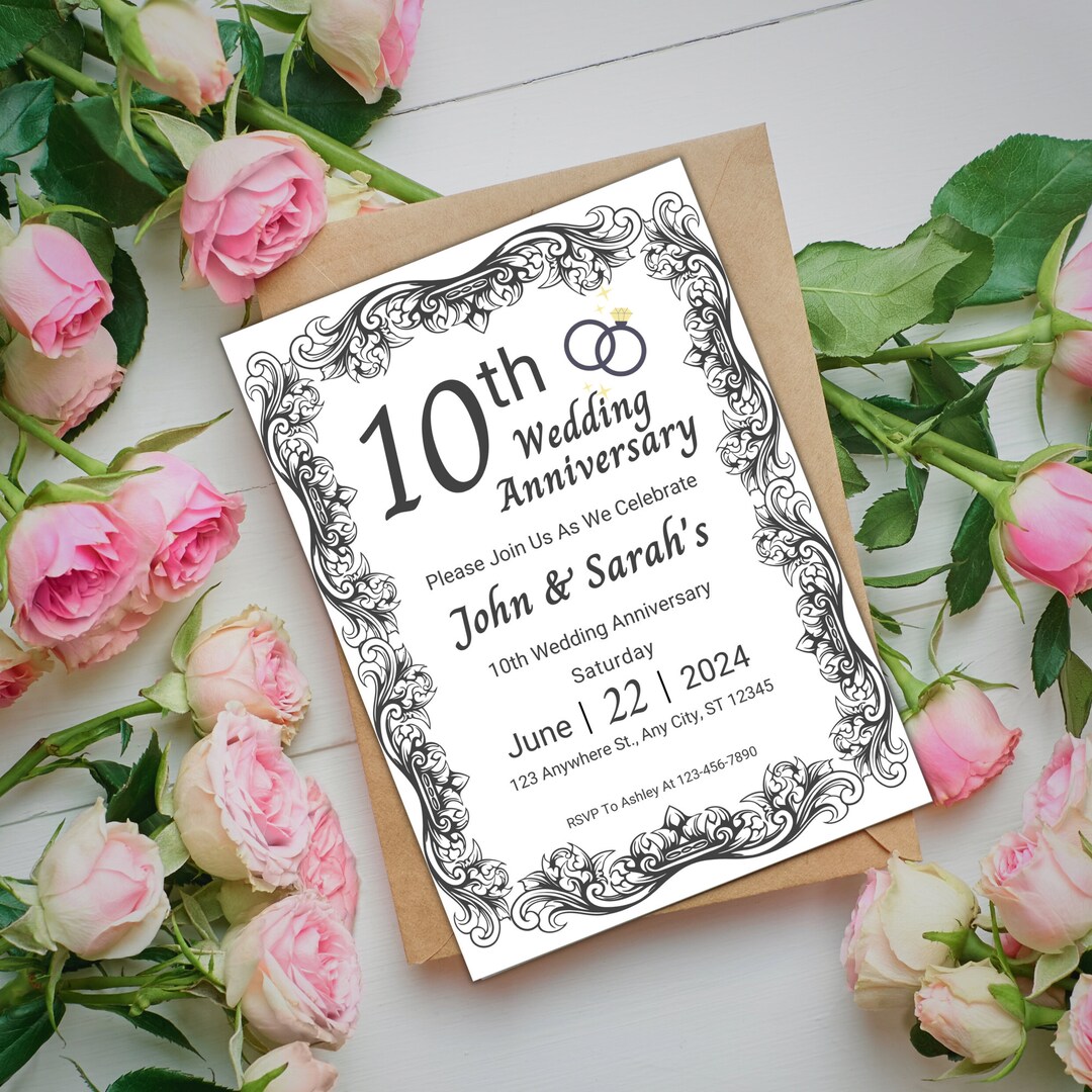 10th Wedding Anniversary Invitation Canva Template, Printable Vow ...