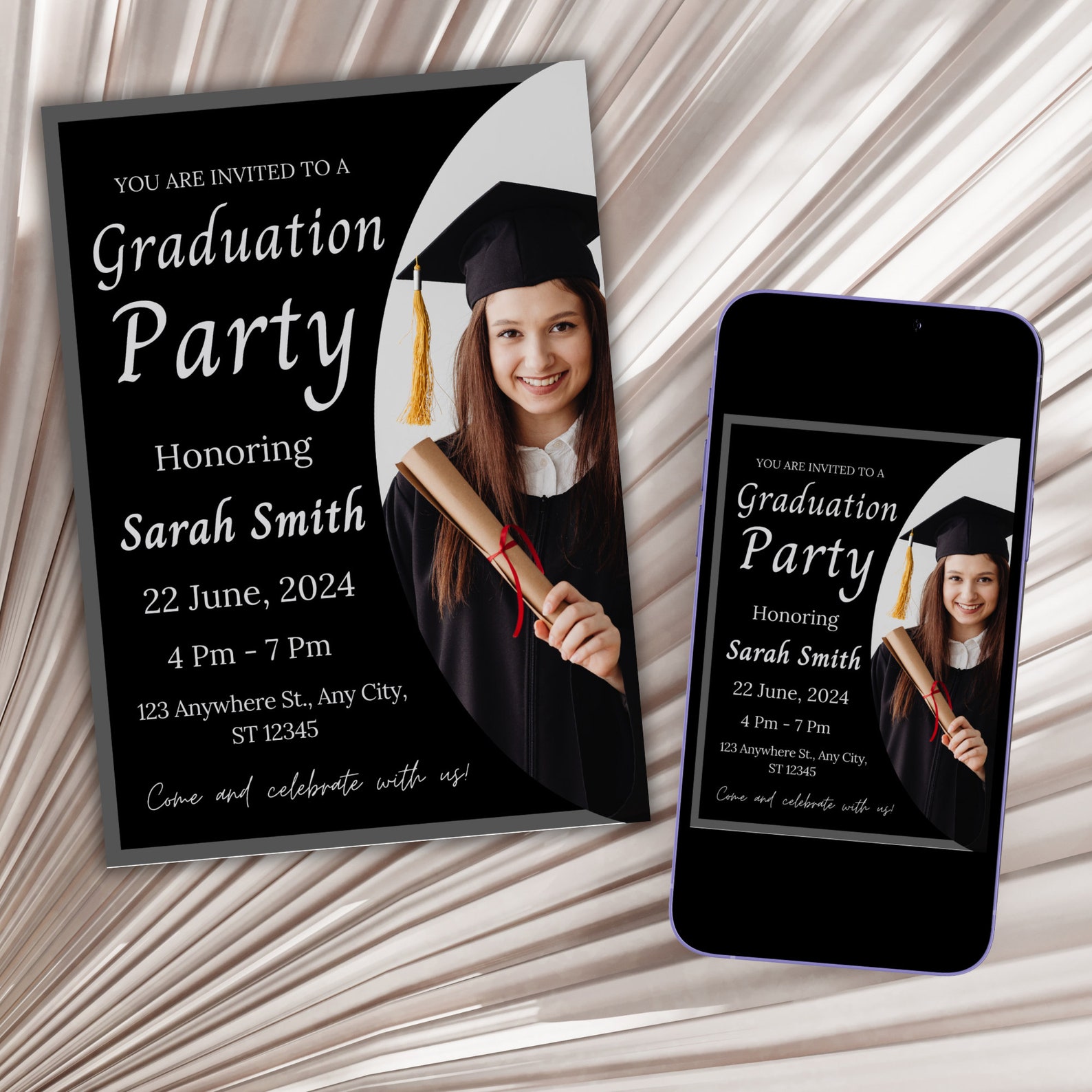 Editable Graduation Party Invitation Canva Template, Grad Party Invite ...