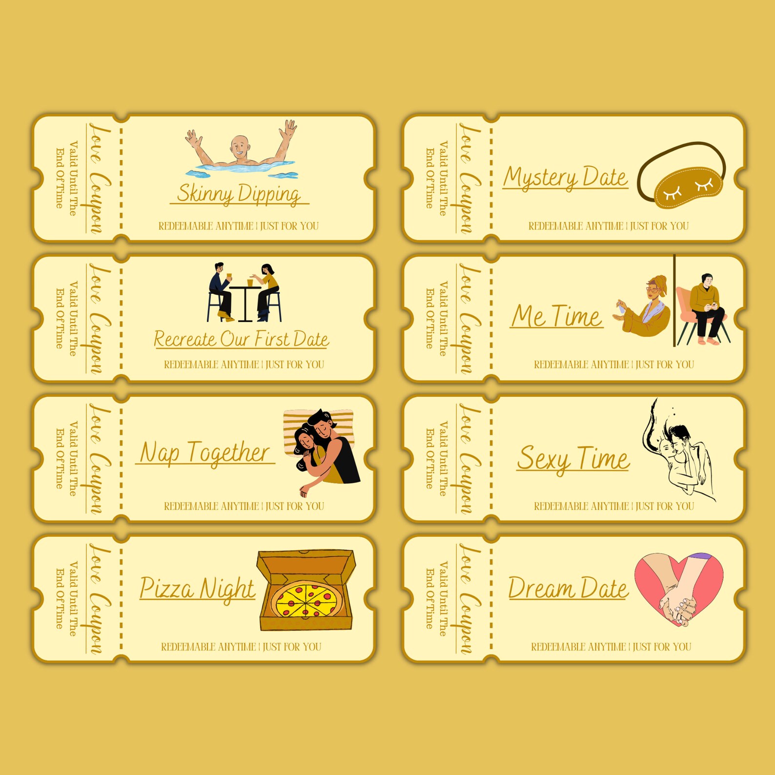 100 Printable Love Coupons for Him and Her, Couple Coupons, Valentines ...