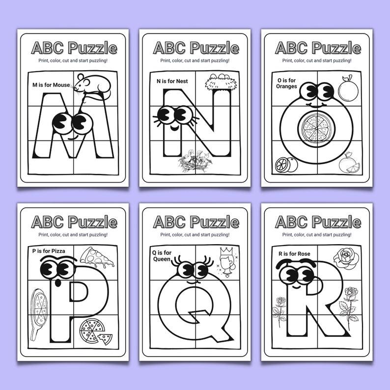 Printable Alphabet Coloring Puzzle Worksheets, Preschool Printables for ...