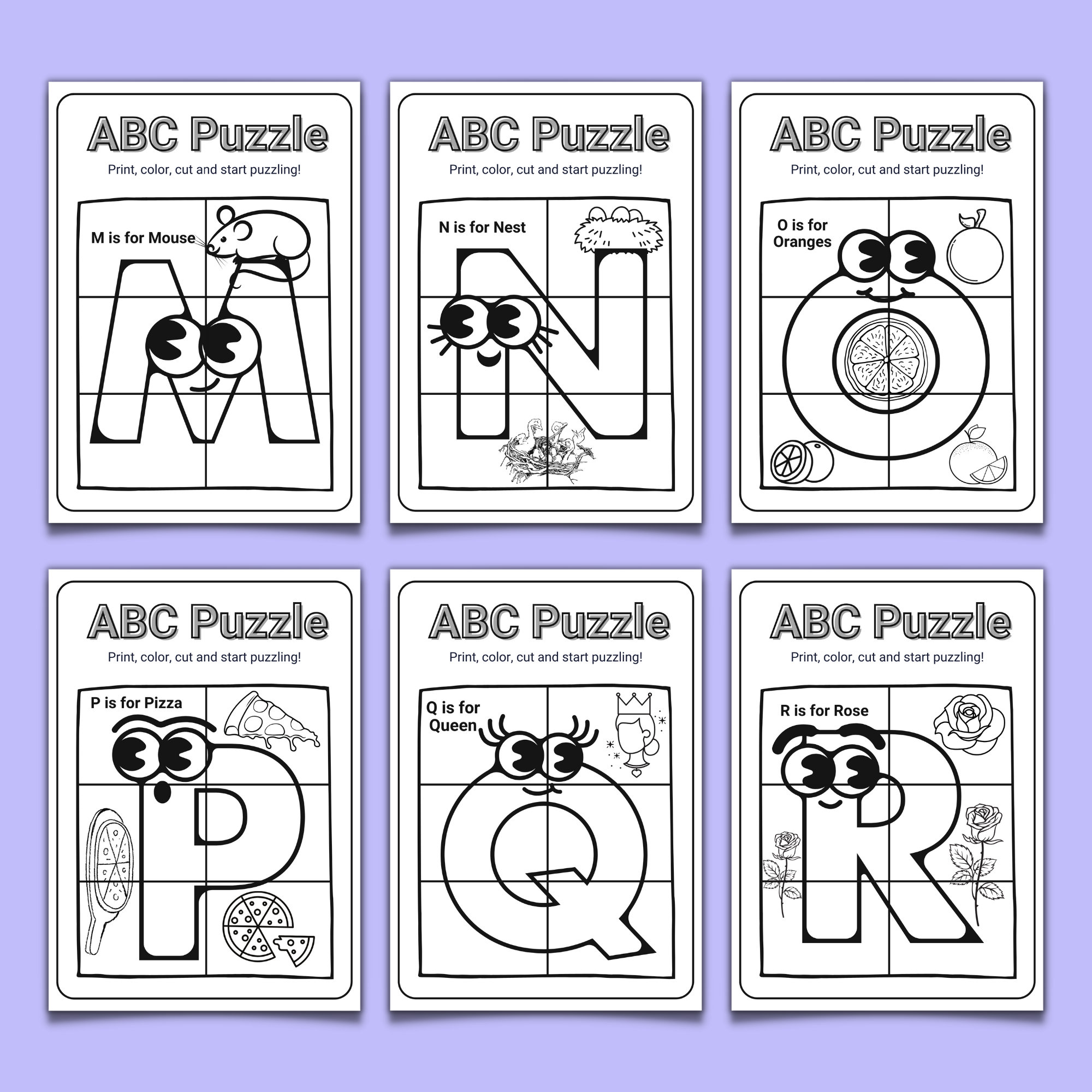Printable Alphabet Coloring Puzzle Worksheets, Preschool Printables for ...