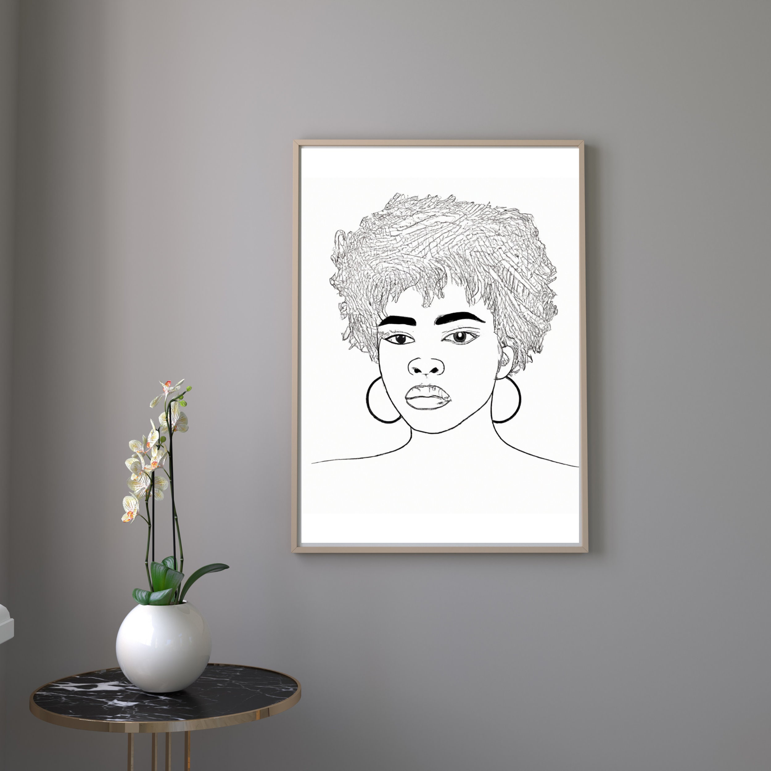 Printable Black Woman Wall Art, African American Girl, Single Line Art ...