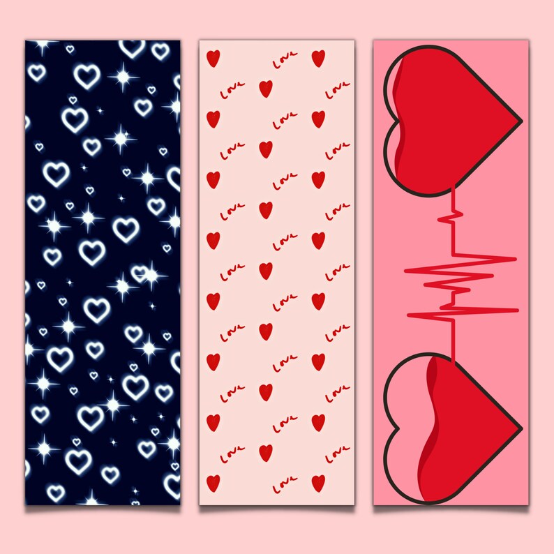 Printable Hearts Bookmark Set, Cute Bookish Bookmarks, Gift for Book ...