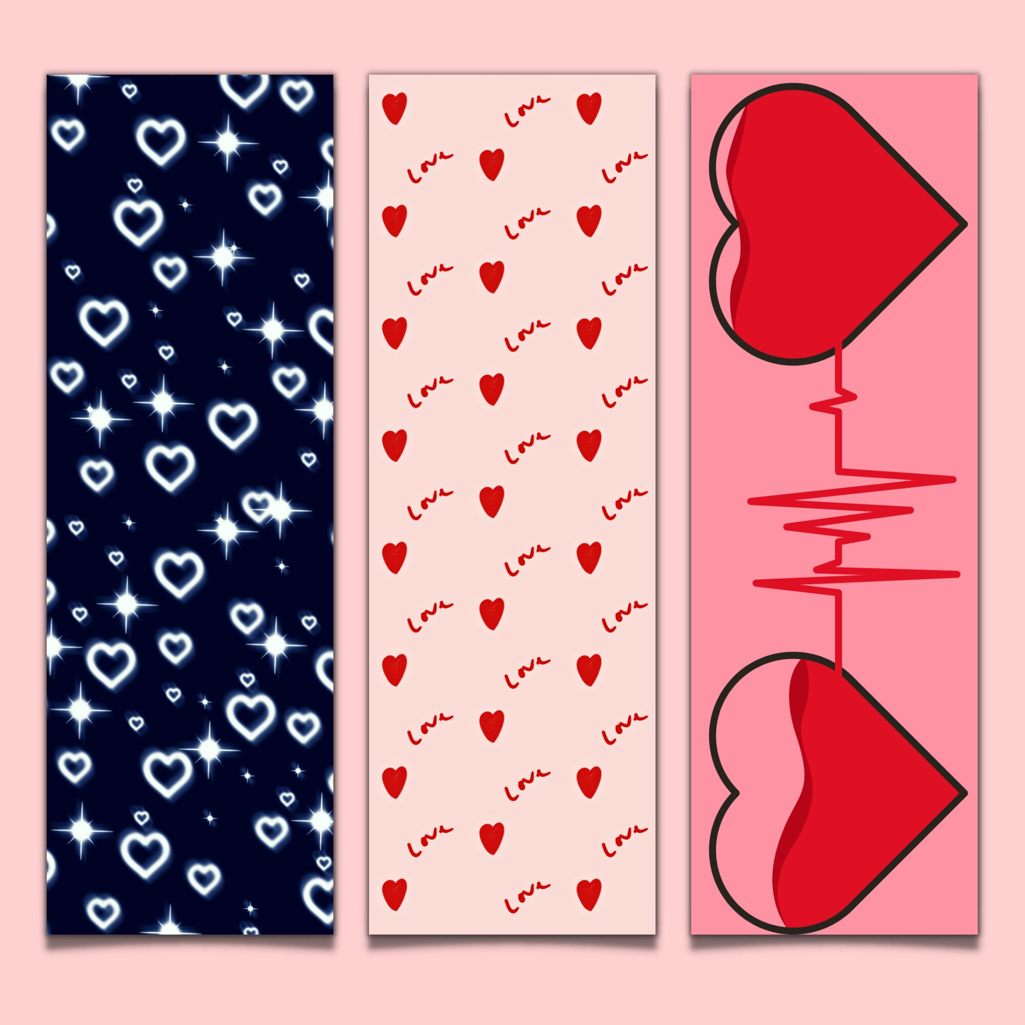 Printable Hearts Bookmark Set, Cute Bookish Bookmarks, Gift for Book ...