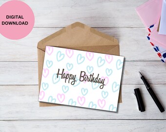 Printable Happy Birthday Card Digital Watercolour Birthday Card Instant ...