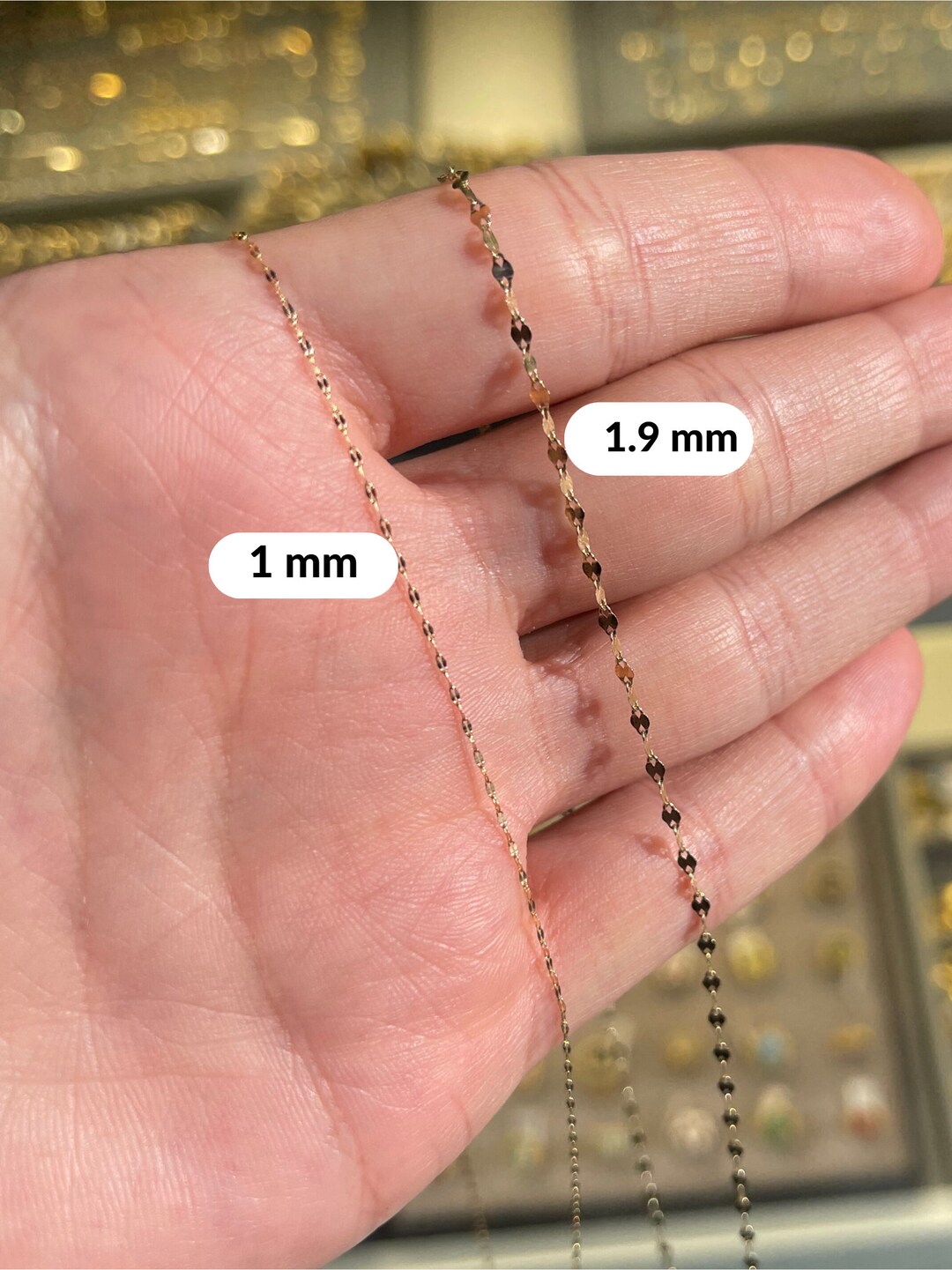 14k Solid Gold Mirror Chain Necklace: Dainty Glitter Choker - Etsy