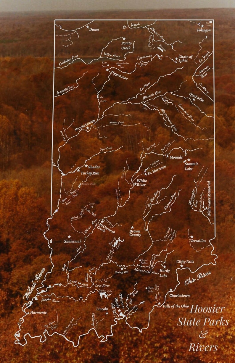 11x17 Indiana State Parks and Rivers Map Over Autumn Campsite Photos - Etsy