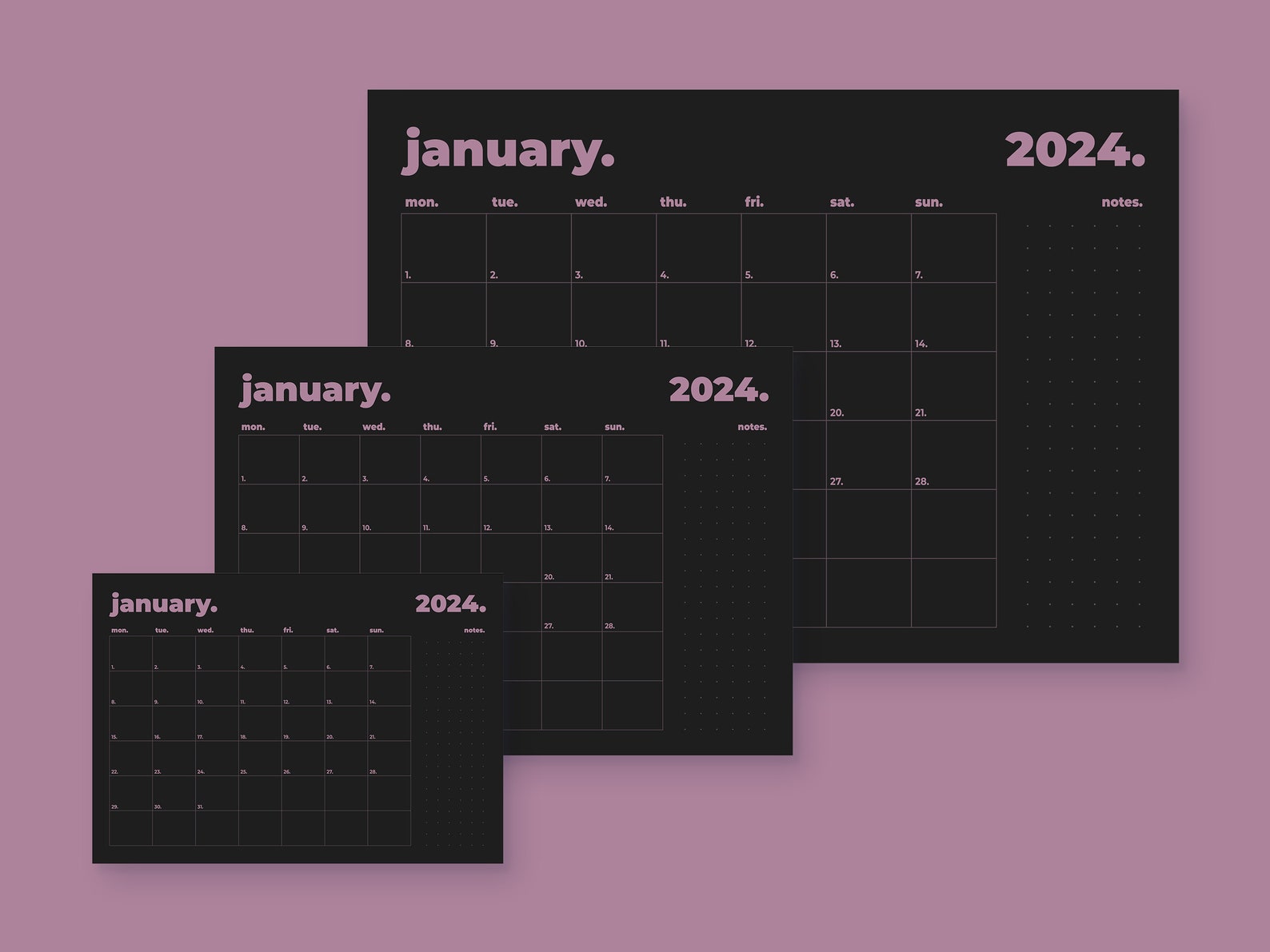 Printable Calendar 2024 | Monthly Calendar | Size A3, A4, A5 | Digital ...