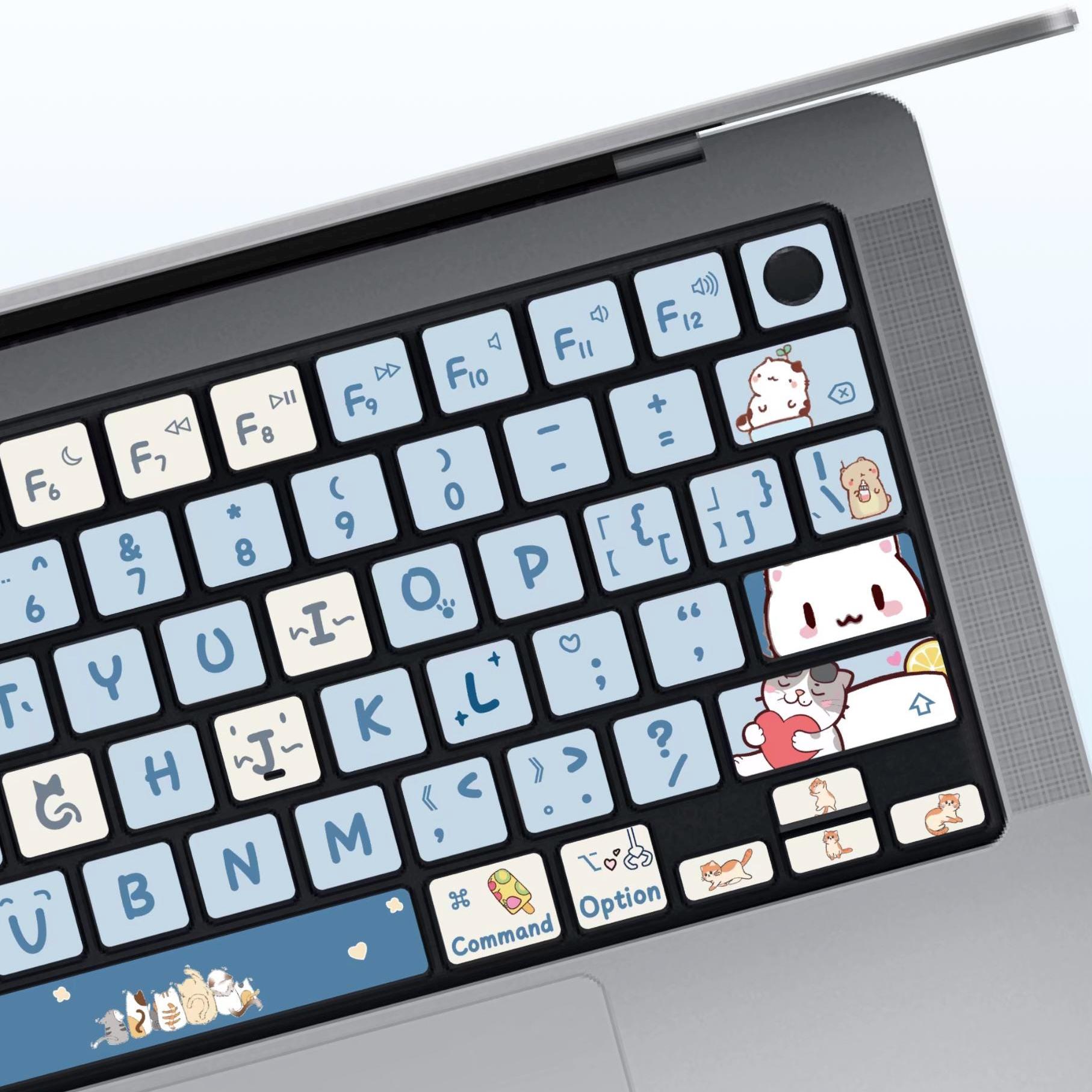 Cute Cat MacBook Keyboard Stickers | Vinyl Key Skin, M1 Chip Accessory ...