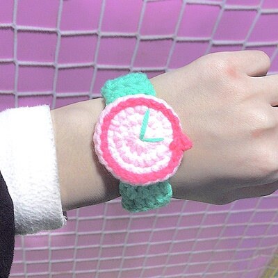 Handmade Crochet Watch Green Pink Theme Home Decor - Etsy