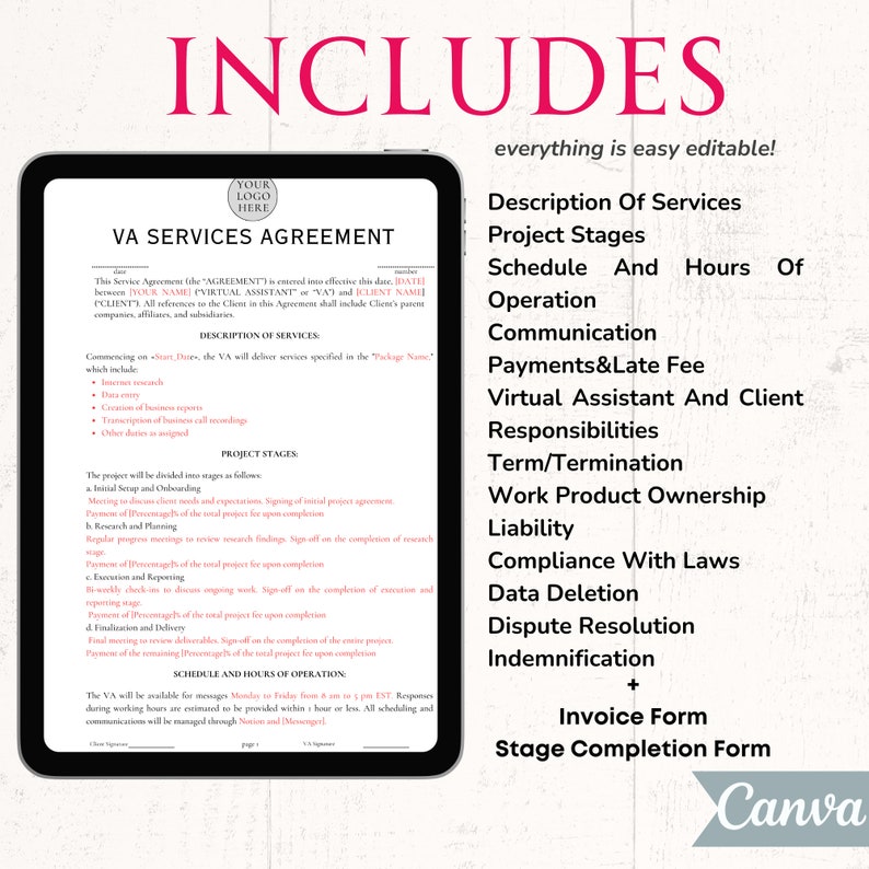 Virtual Assistant Contract Template VA Project Basis Contract Form ...