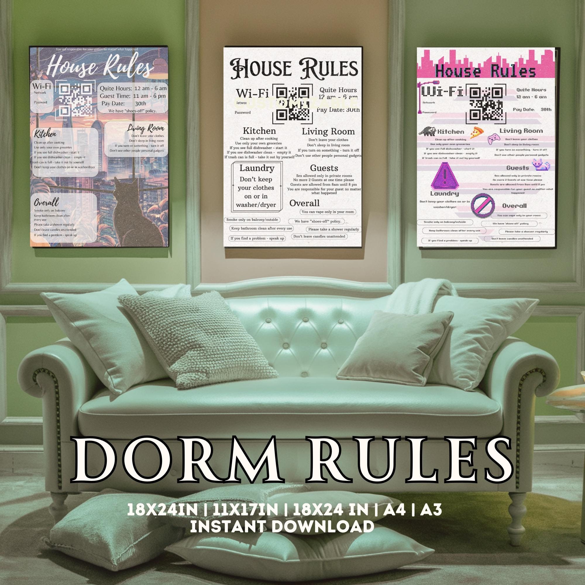 Dorm Rules Poster: Roommate Agreement, Shared Housing Rules (digital ...
