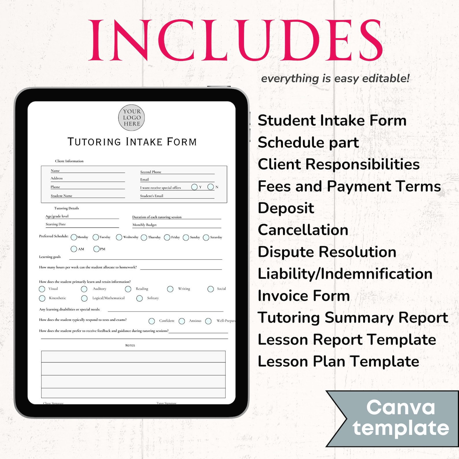 Tutoring Contract 2024 Student Intake Form Tutoring Agreement Online ...