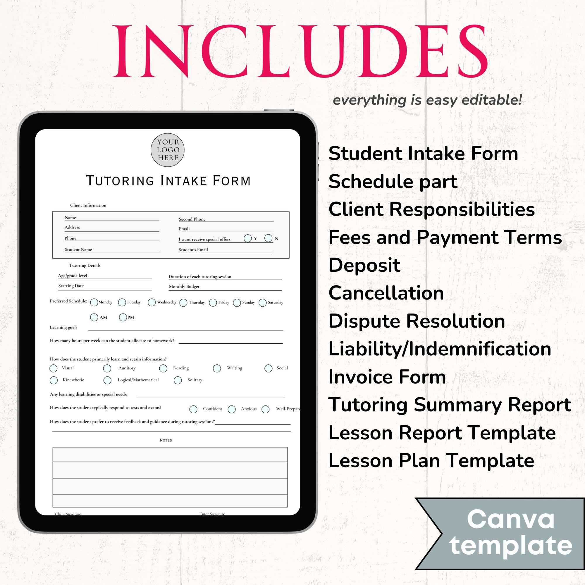Tutoring Contract 2024 Student Intake Form Tutoring Agreement Online ...