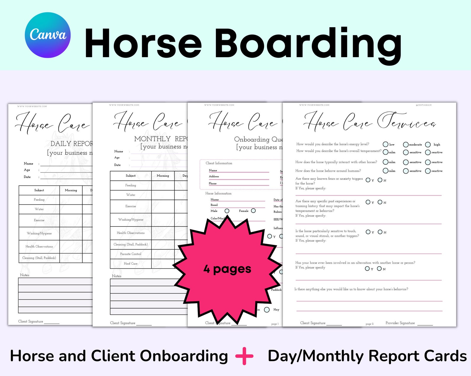 Horse Boarding Report Card Horse Intake Form Horse Boarding - Etsy