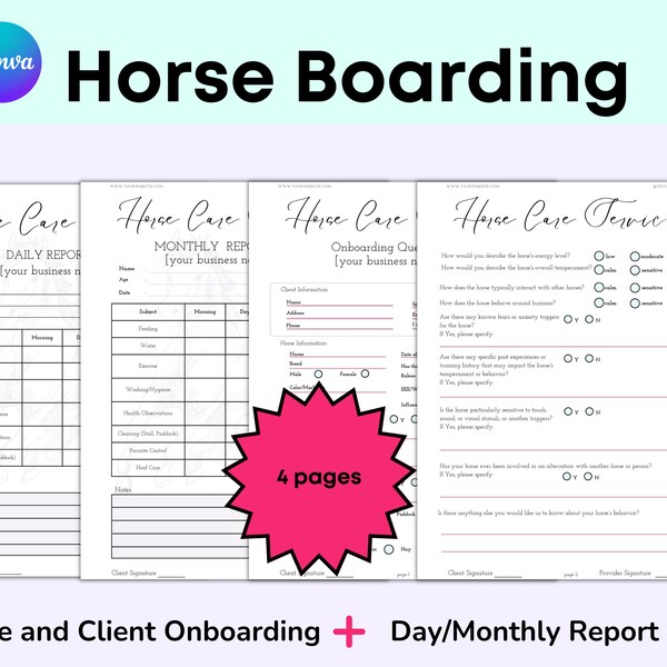 Horse Boarding Forms - Etsy