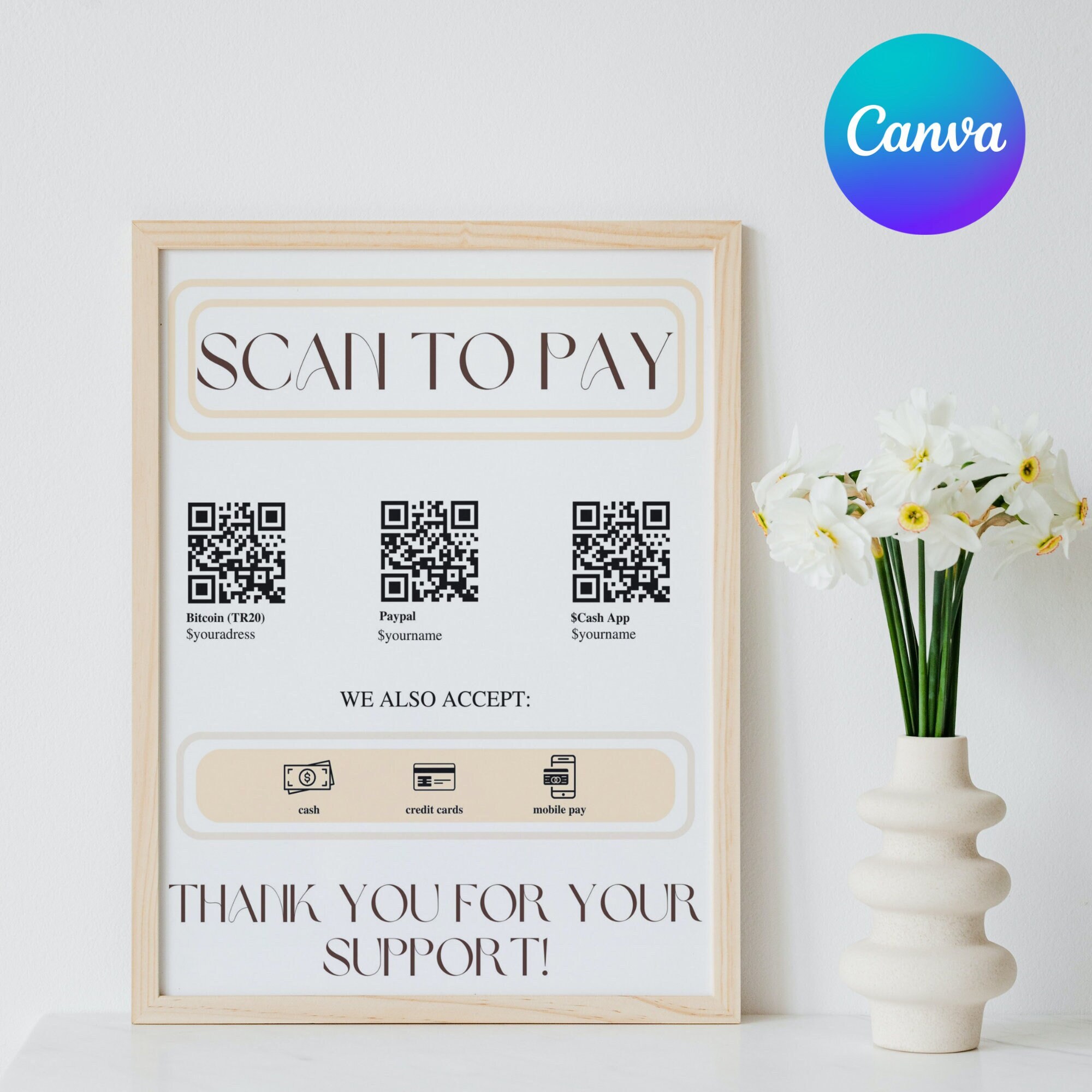 Retro Payment Sign Scan to Pay Template Sign Girlboss Printable ...