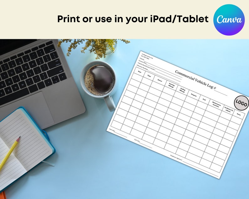 Commercial Vehicle Log Form Vehicle Logbook Vehicle Usage Record ...