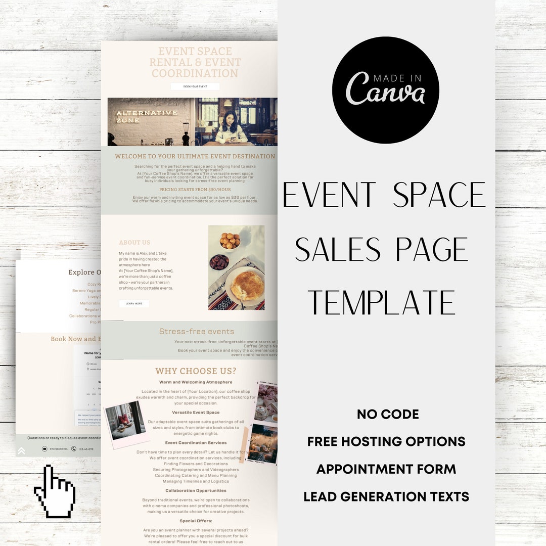Venue Sales Page Venue Rental Business Event Space Landing Page Loft ...